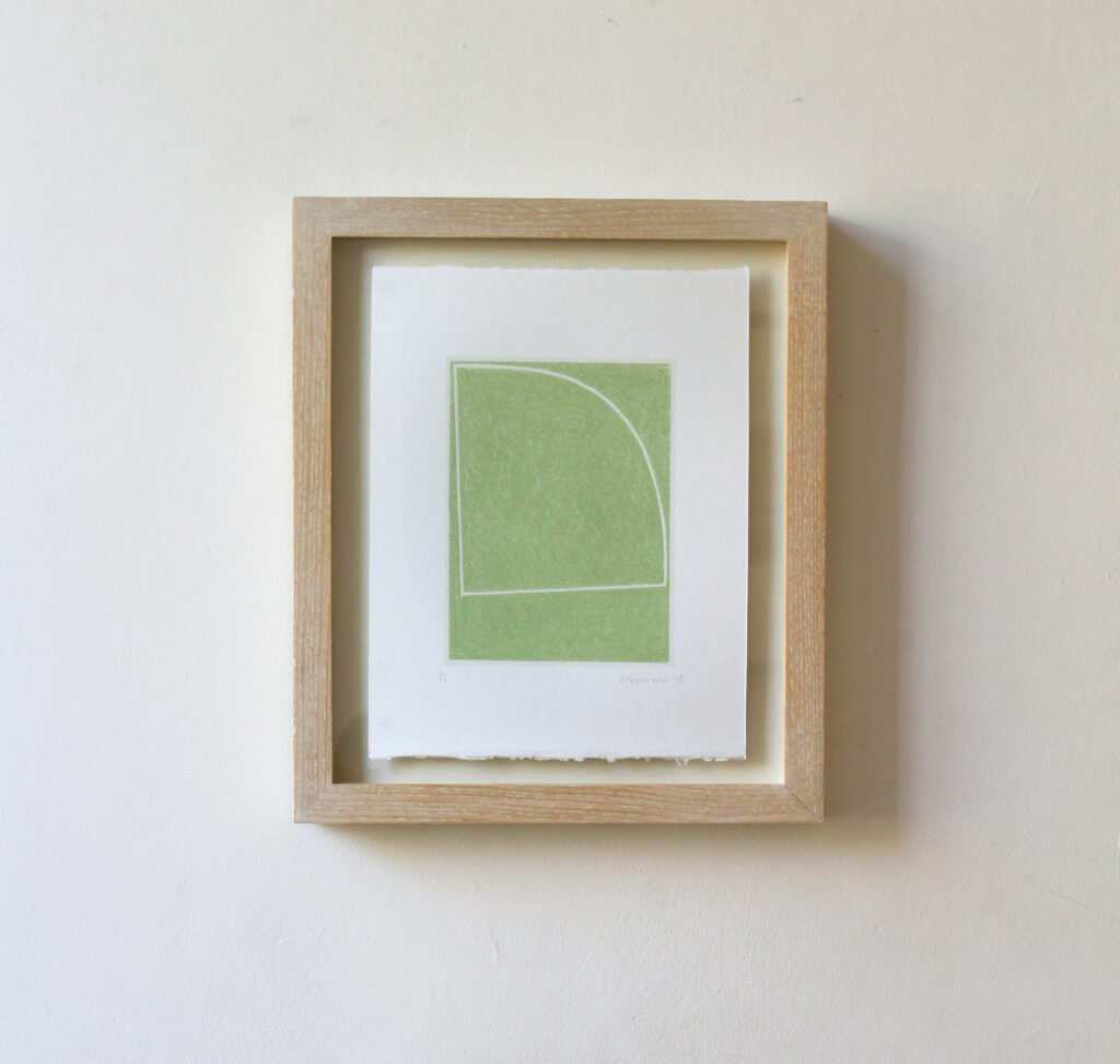 Small green abstract screenprint, handpulled, minimal modern art ...