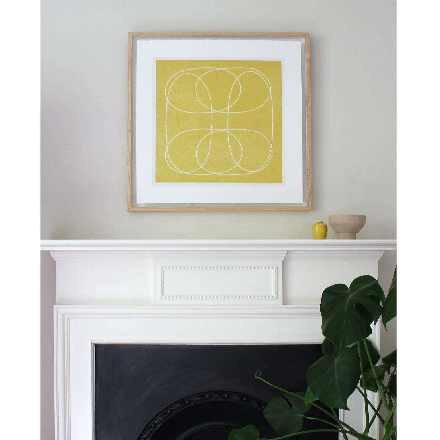 Large square, modern, mustard yellow original abstract, minimal ...