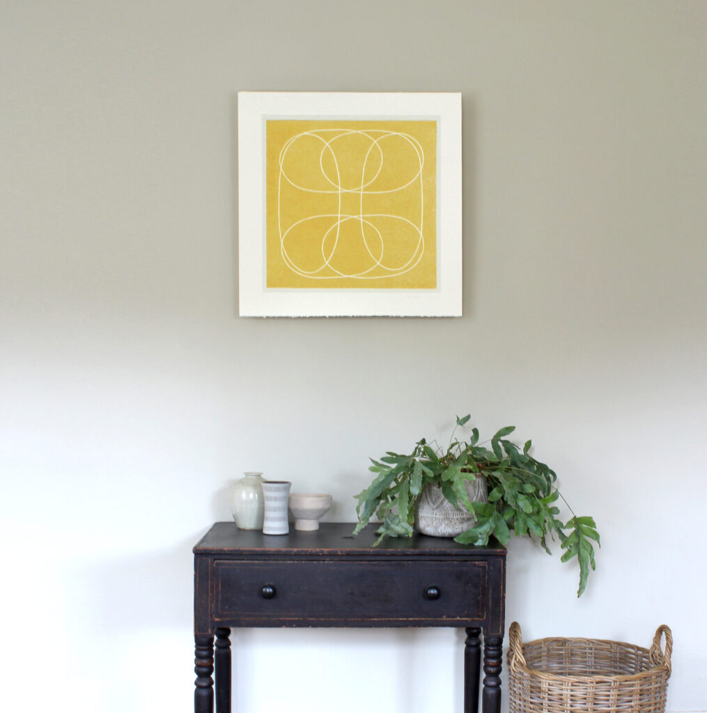 Large square, modern, mustard yellow original abstract, minimal ...