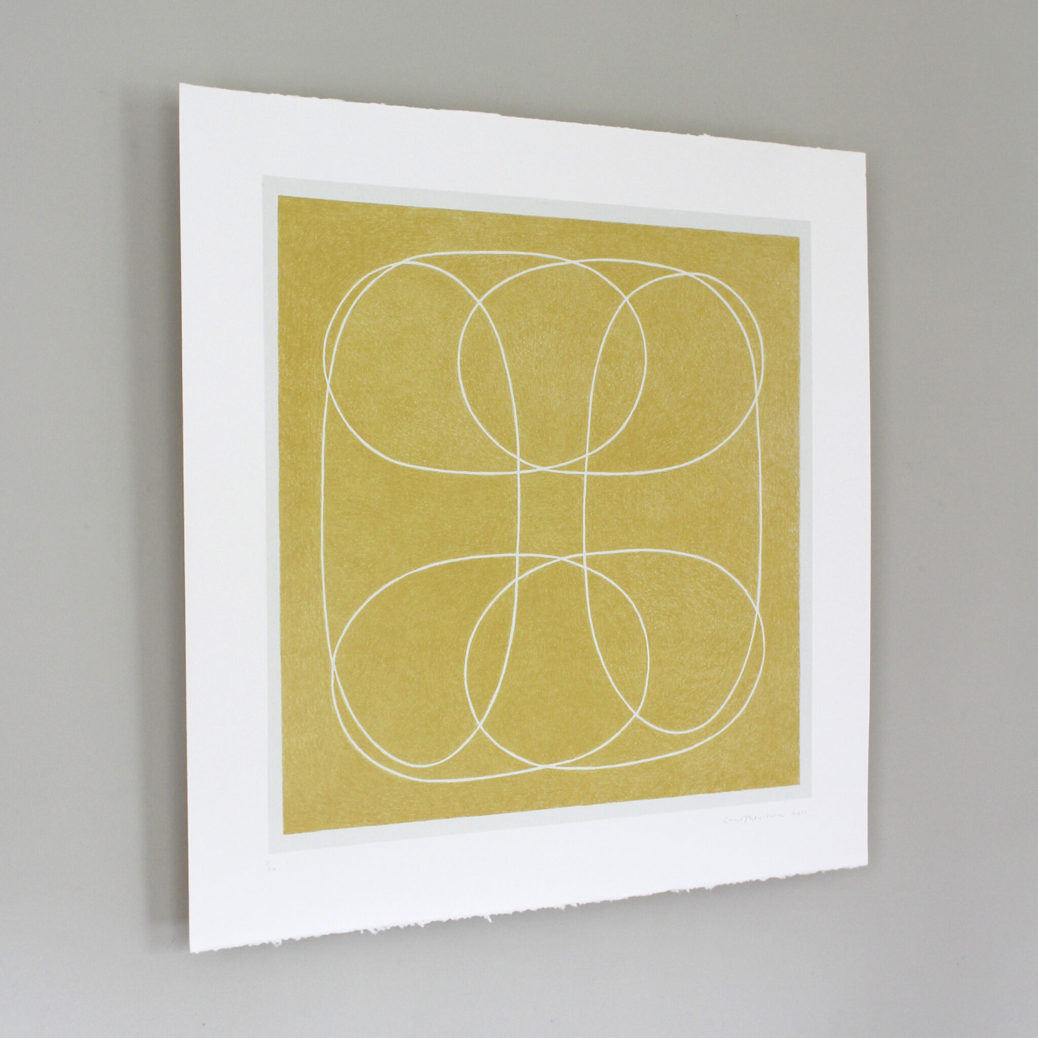 Large square, modern, mustard yellow original abstract, minimal ...