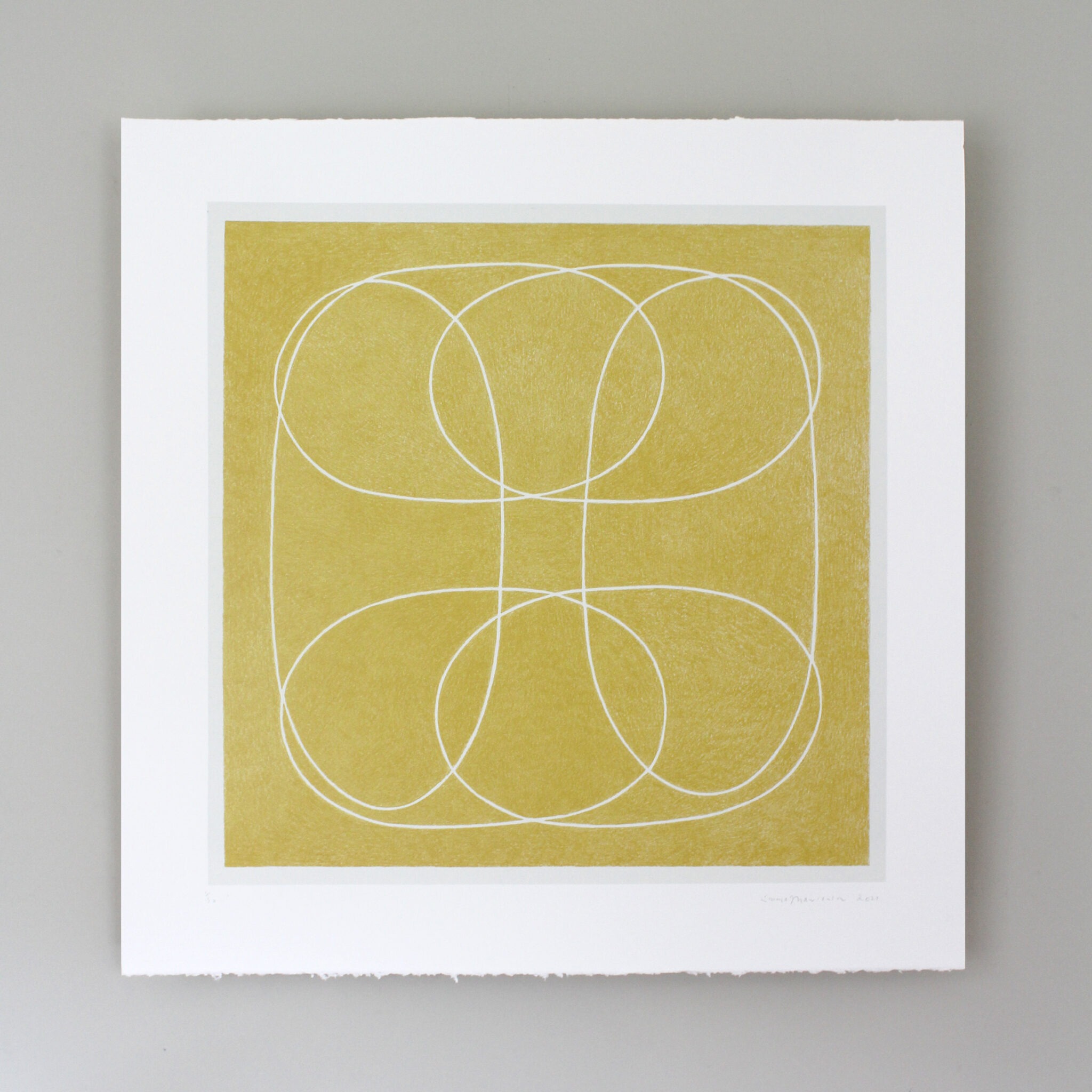 Large square, modern, mustard yellow original abstract, minimal ...