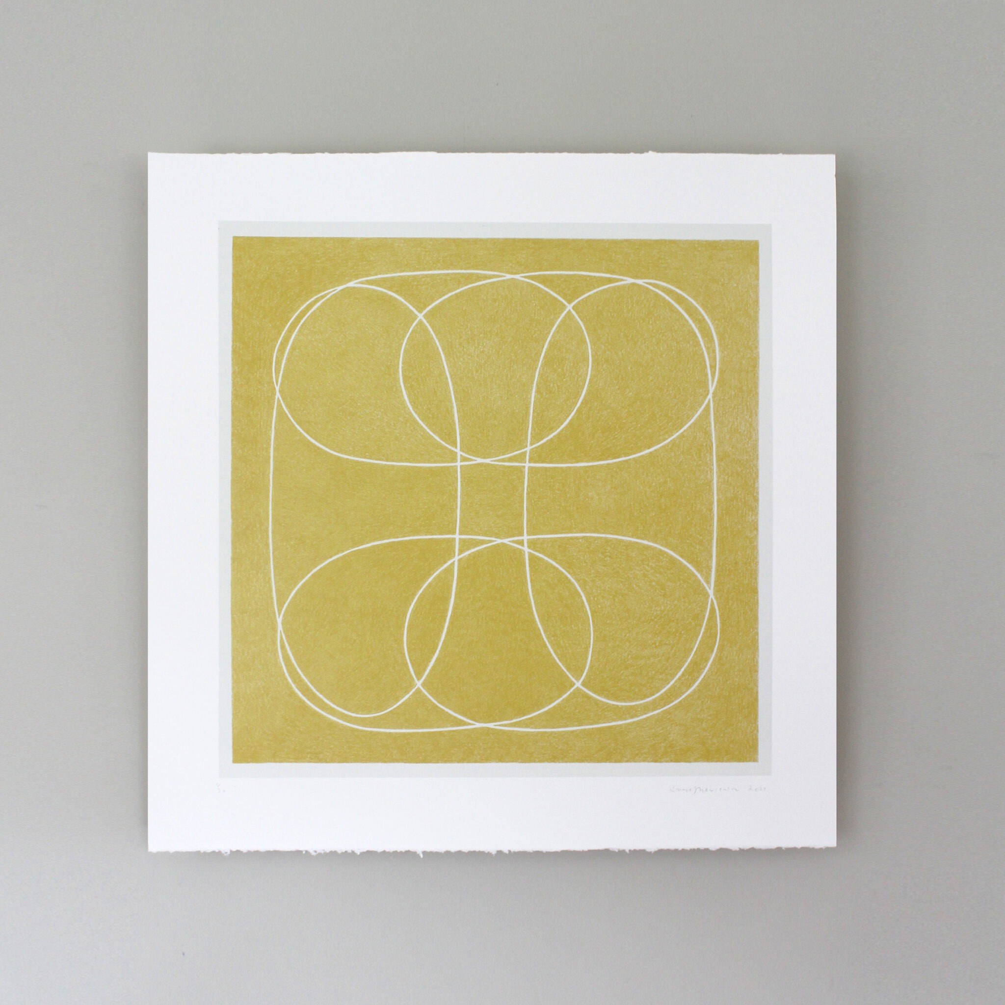 Large square, modern, mustard yellow original abstract, minimal ...