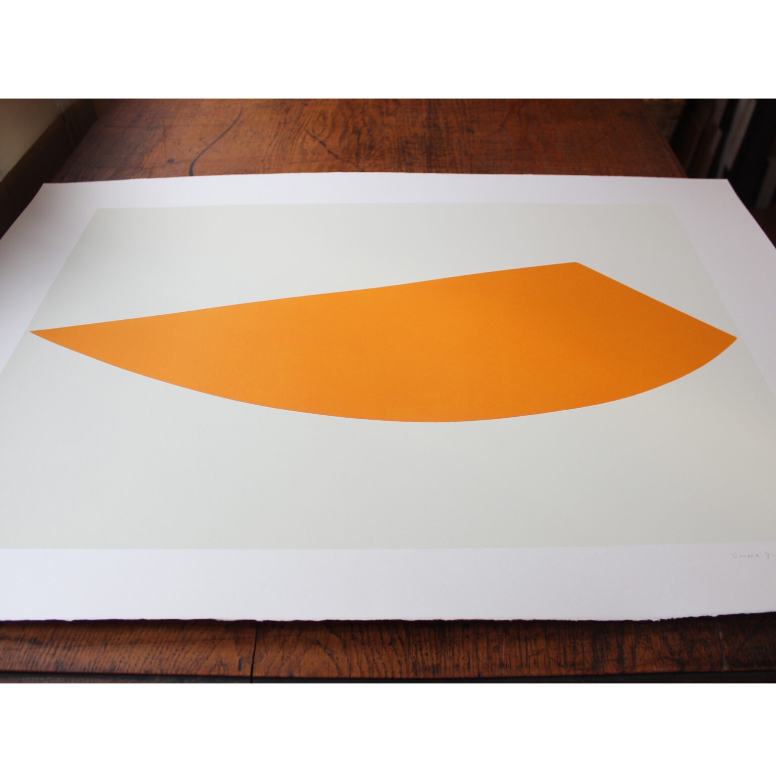Large orange abstract, minimal original screenprint, modern wall decor ...