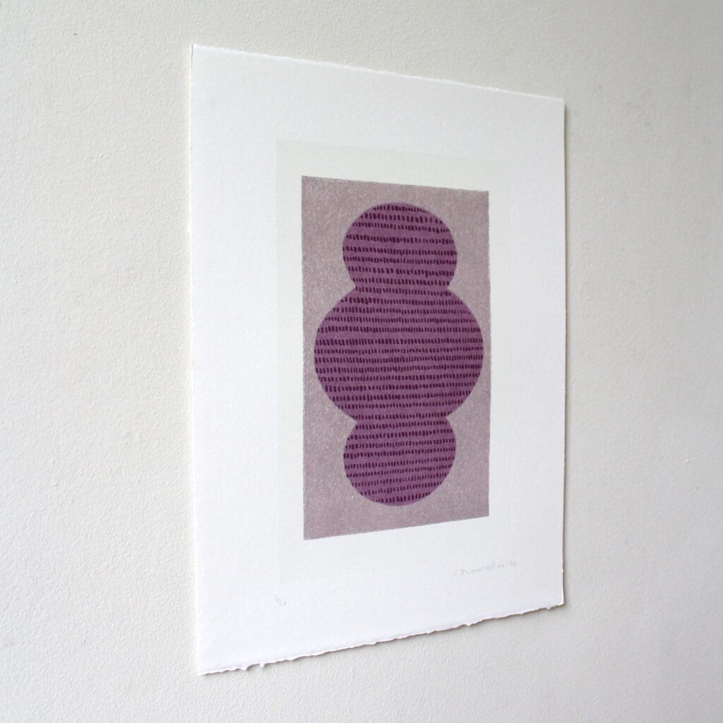 Abstract screenprint. crimson modern shapes art by Emma Lawrenson.
