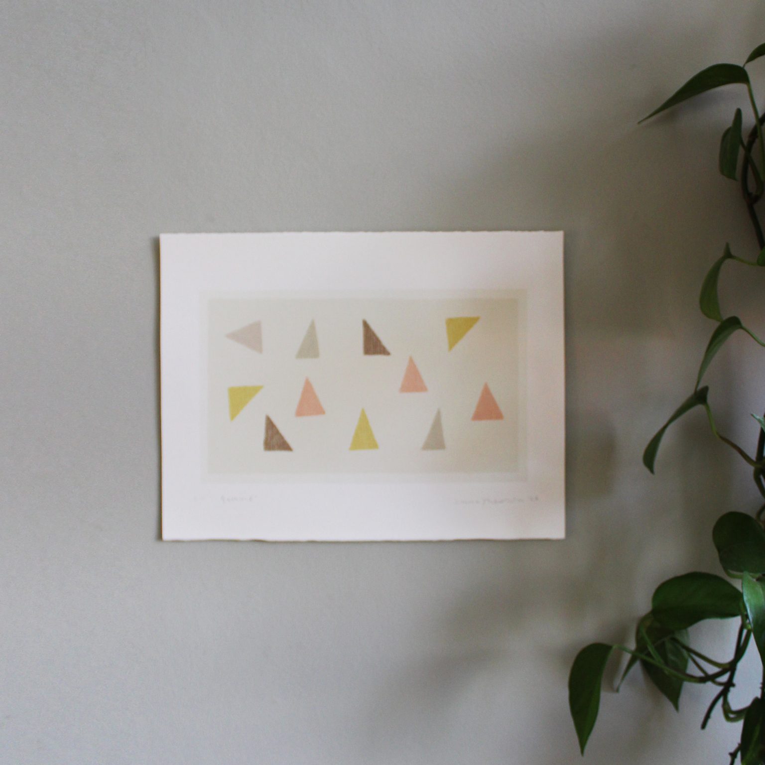 Abstract screenprint/ original art, geometric minimal hand pulled, pink ...