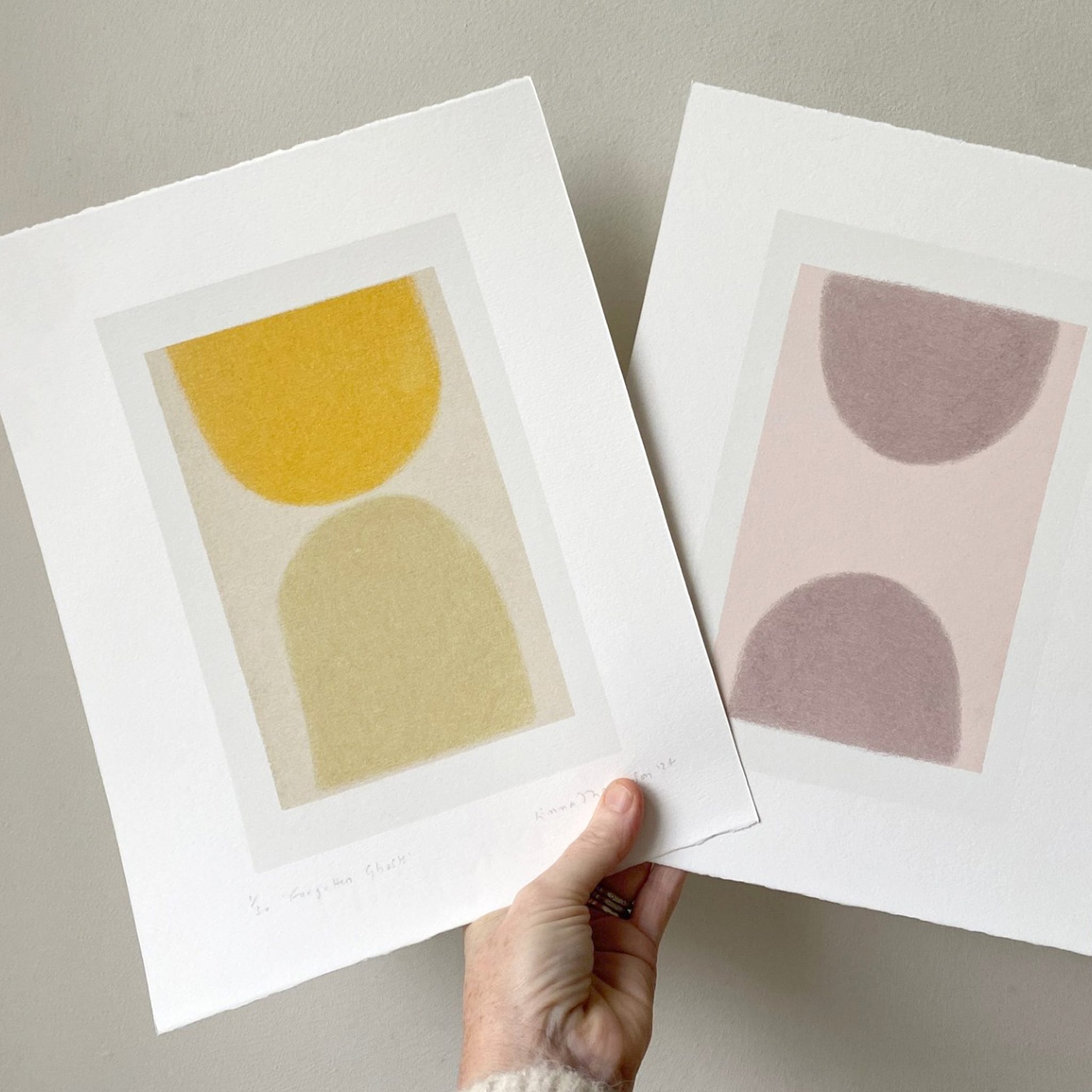 Abstract screenprint. yellow modern shapes art by Emma Lawrenson ...